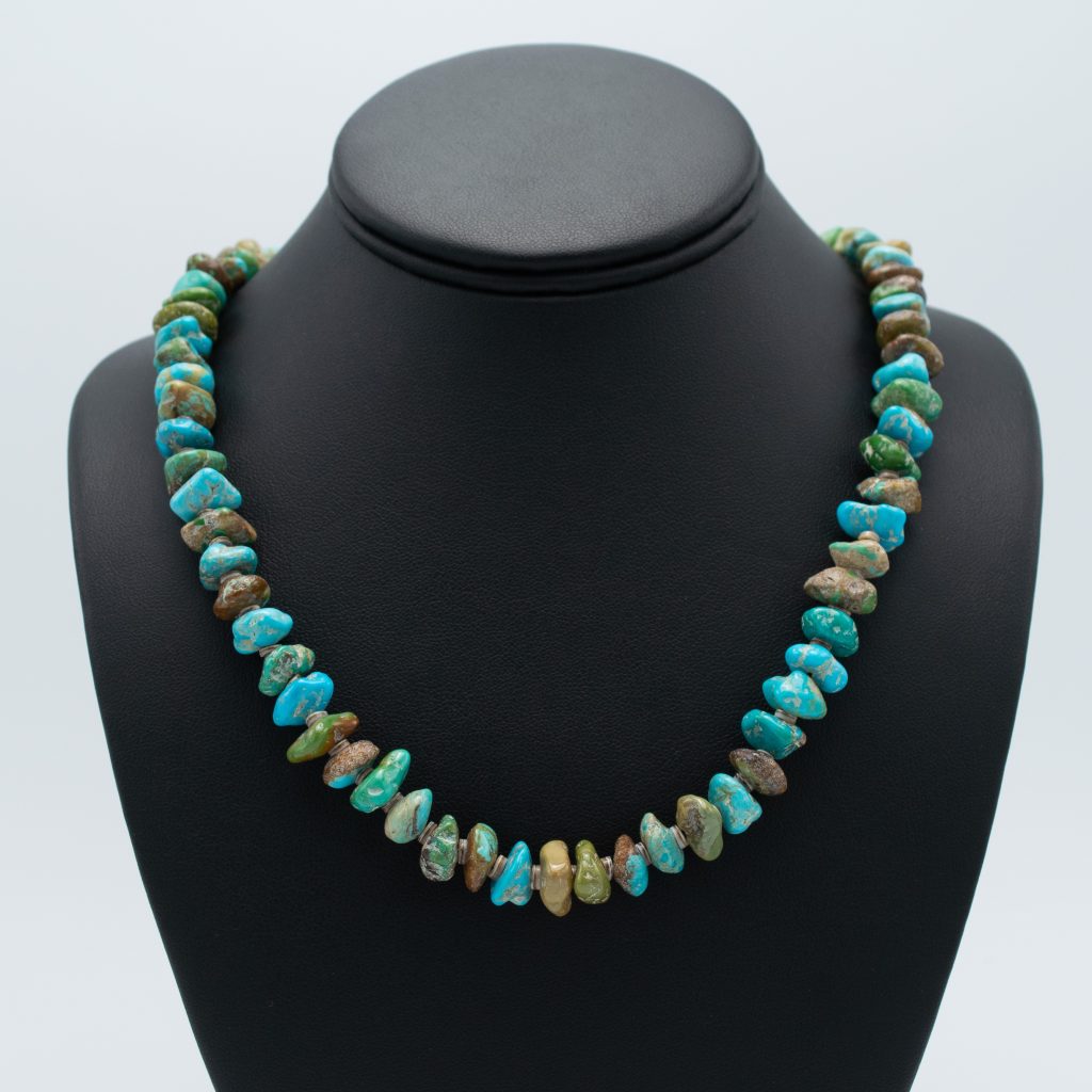 Turquoise Mountain & Olive Shell Necklace | Silver Sun
