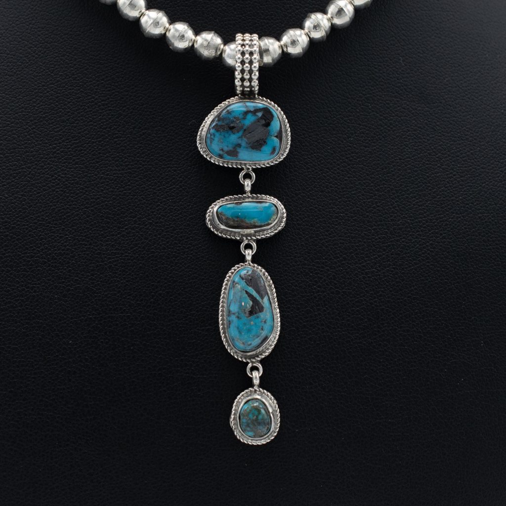 Blue Diamond Turquoise Drop Pendant | Silver Sun