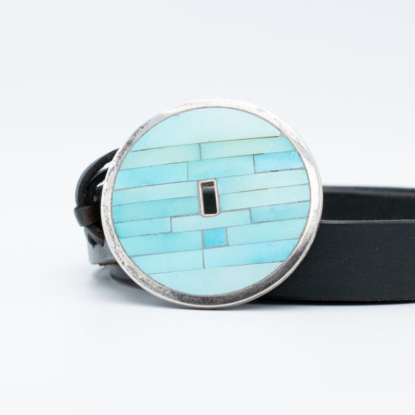 Vintage Turquoise Inlay Belt Buckle | Silver Sun