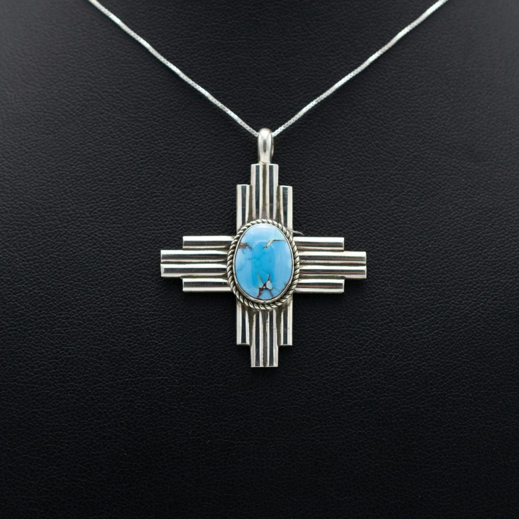 Golden Hill Turquoise Zia Pendant | Silver Sun