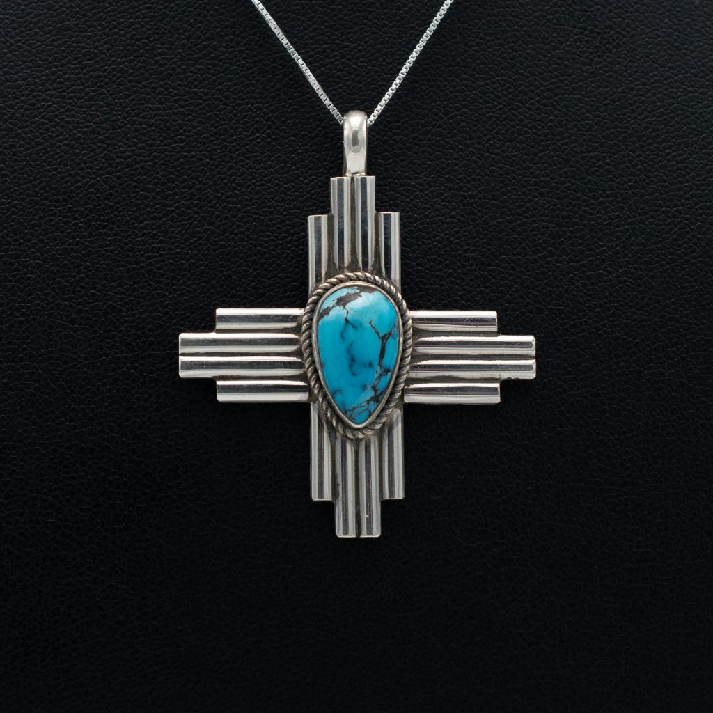 Blue Moon Turquoise Zia Pendant | Silver Sun